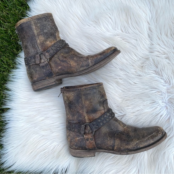 Frye | Shoes | Frye Phillip Studded Harness Boot Ankle Moto Biker ...